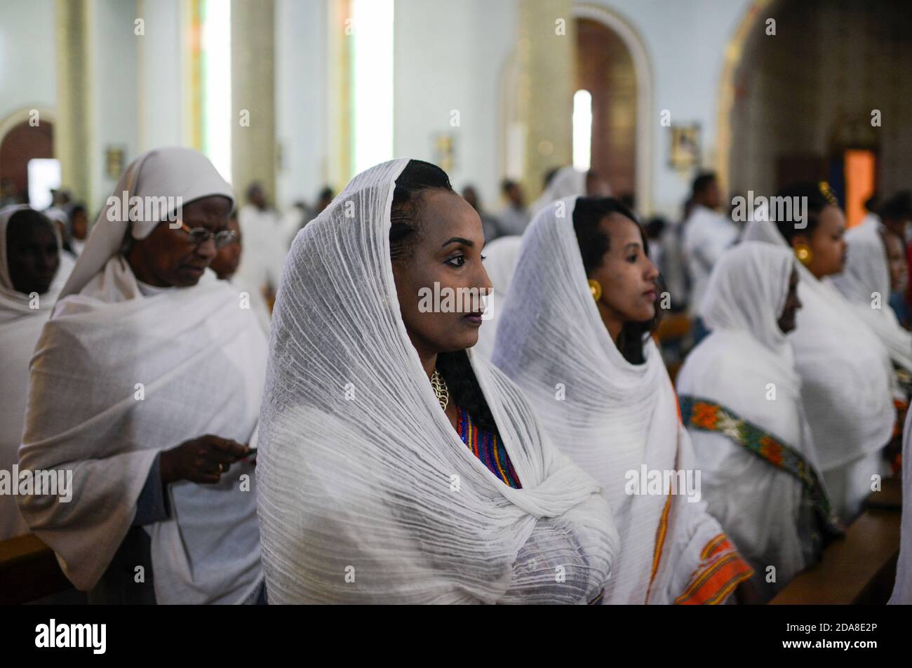 ETHIOPIA, Tigray, town Adigrat, holy mass in church / AETHIOPIEN ...