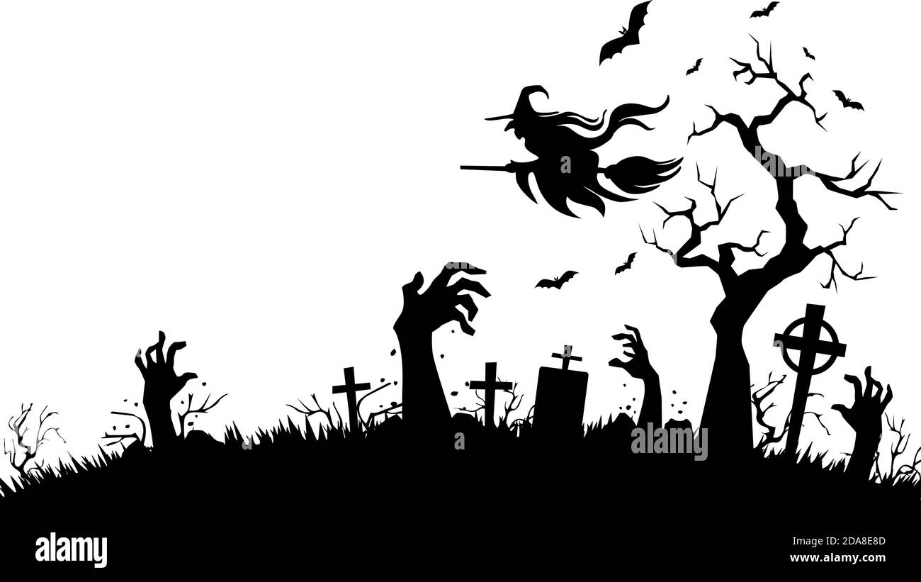 Halloween poster with horror elements: cemetery, grave, cross, zombie ...