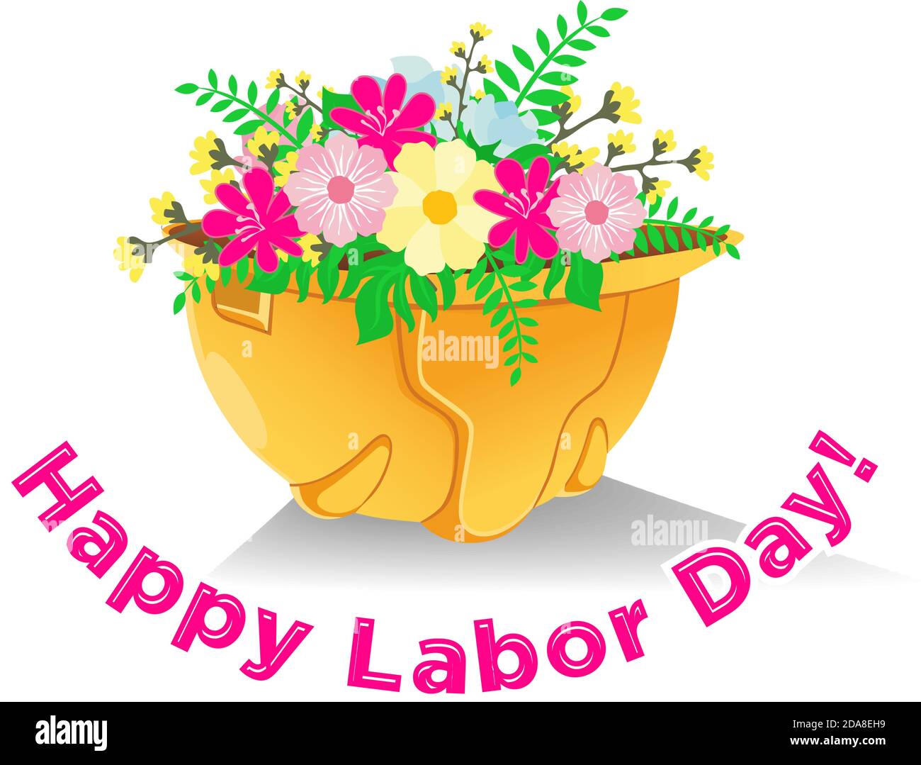 Happy Labor Day greeting card. Flowers in safety helmet. Illustration ...