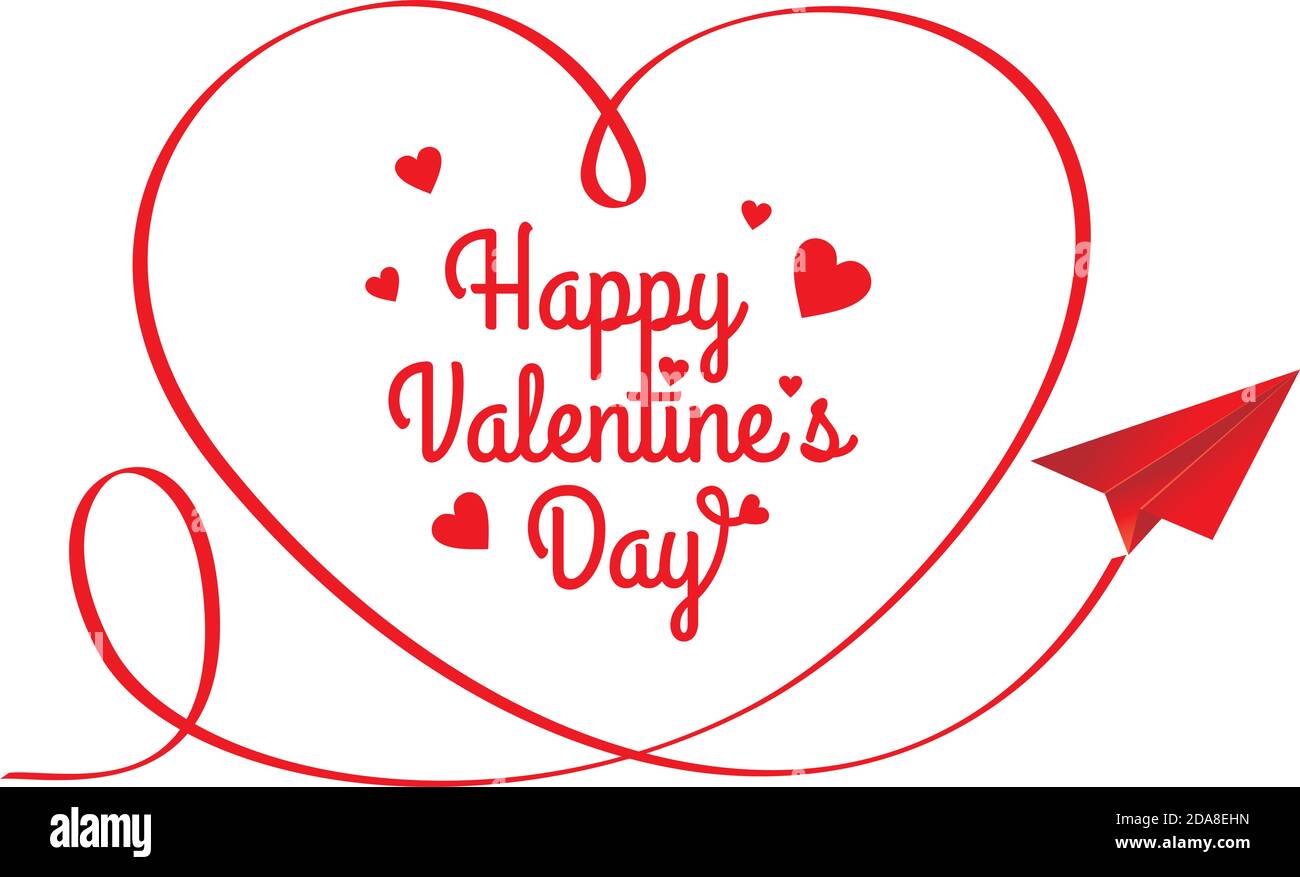 Happy Valentines Day - Paper plane draws in the sky the heart, greeting ...