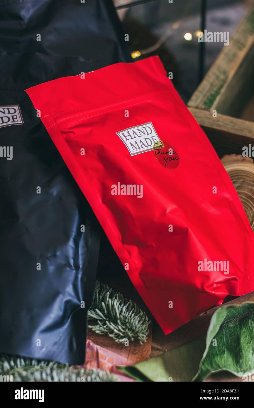 Black and red zip lock packs with hand made contents. Christmas ...