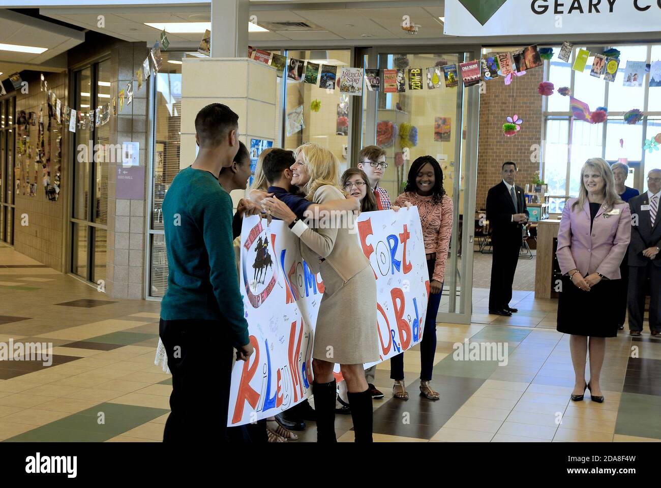 Fort Riley, Kansas, USA, April, 6th 2016 Dr. Jill Biden wife of Vice ...