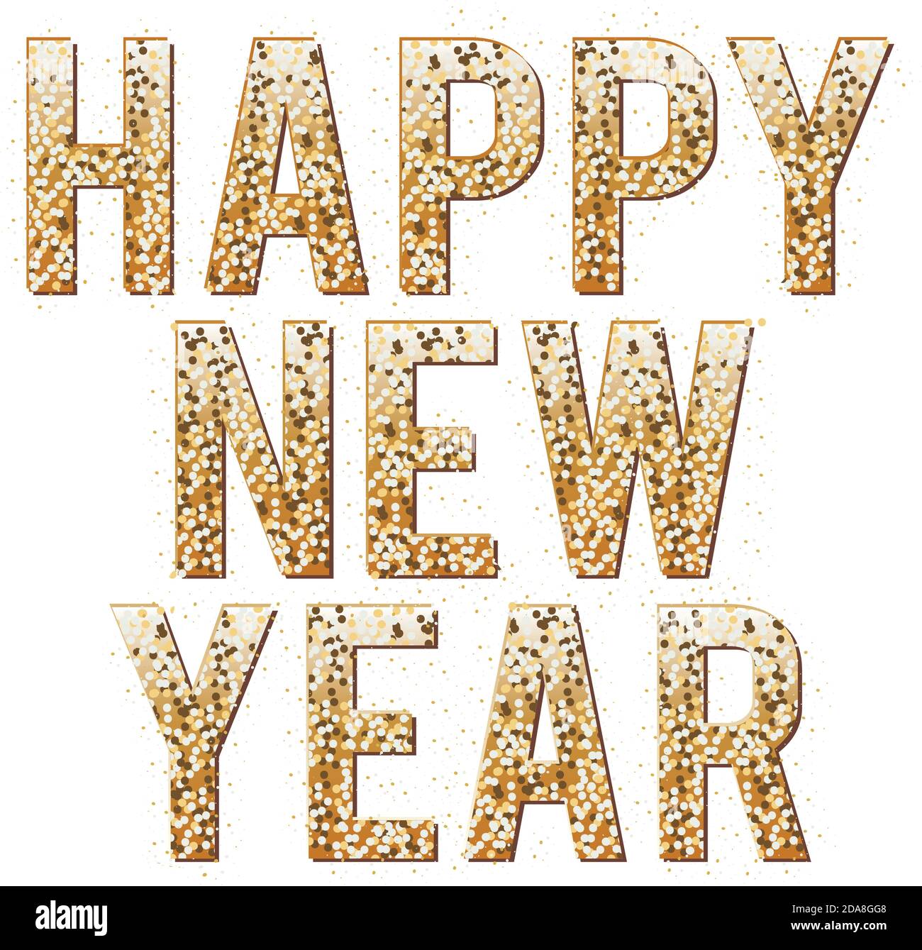 happy new year in golden poppy lettering on white background Stock ...