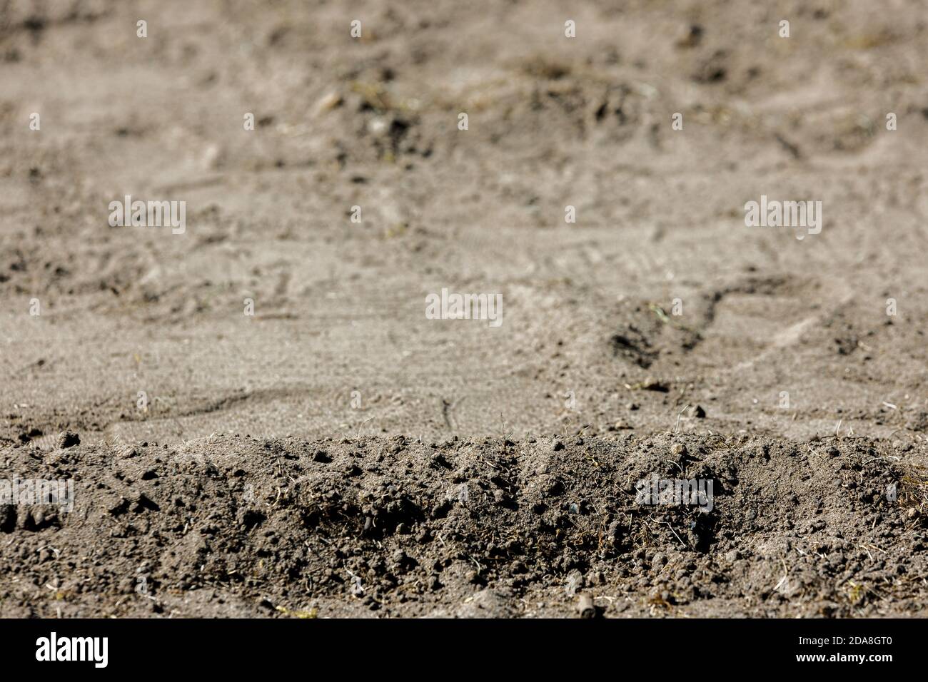 Low angle shot of a sand and gravel surface, dry sand or similar to a ...