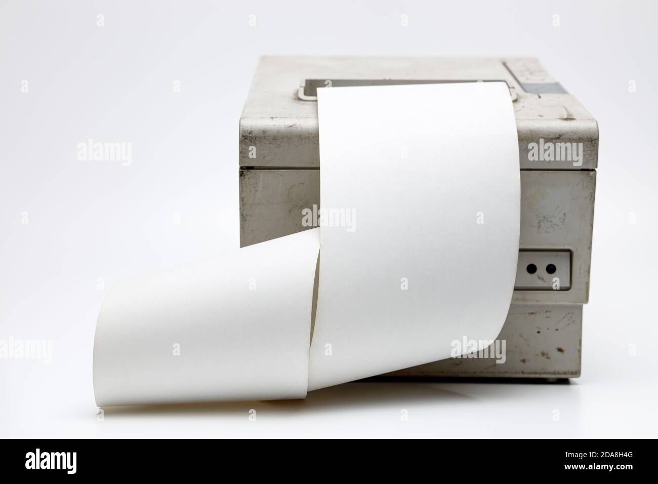 electronic recipe printer with paper roll, old and used printer on ...
