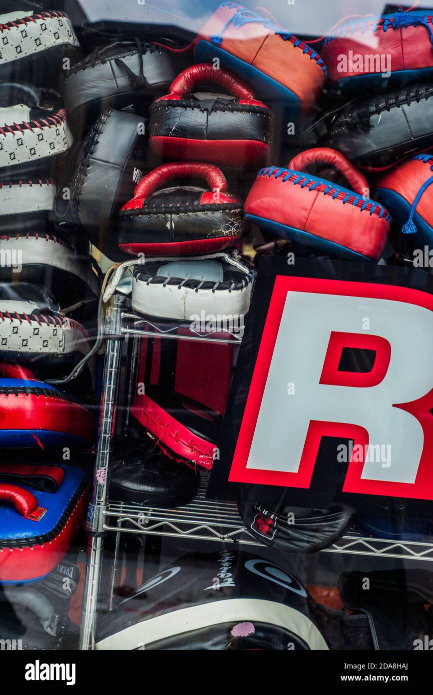 Boxing equipment on the window Stock Photo - Alamy