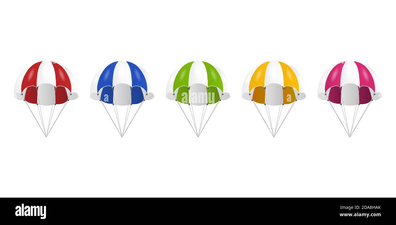 Vector 3d Realistic Colored Striped Two-color Parachute Icon Set ...