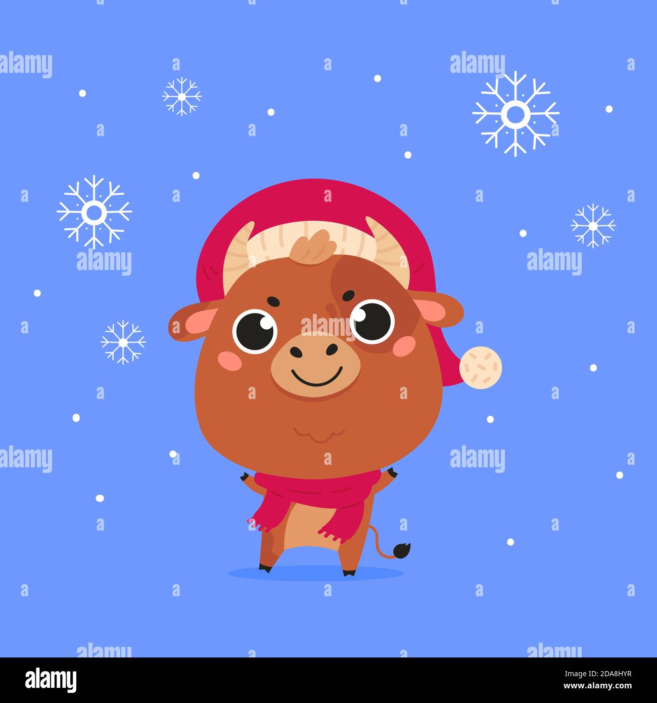 Cute cartoon ox with the snowflakes Stock Vector Image & Art - Alamy