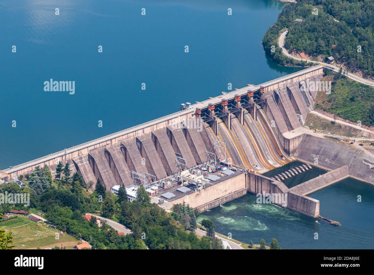 The hydroelectric power station on the Lake Perucac and river Drina ...