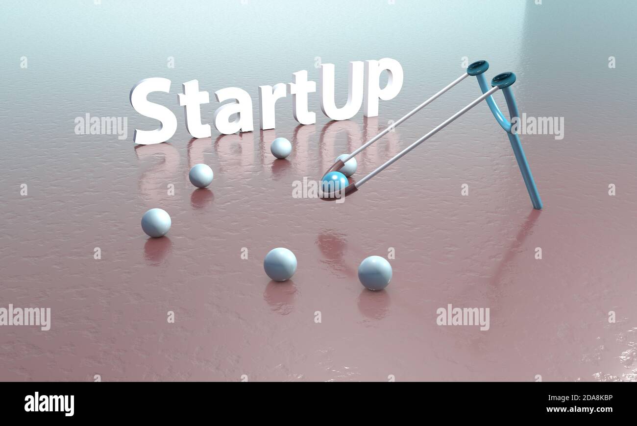 Startup lettering with launch concept. 3d illustration Stock Photo - Alamy