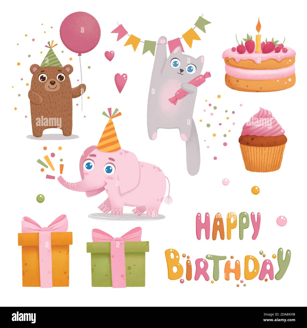 Set of cute animals for happy birthday design Stock Vector Image & Art ...