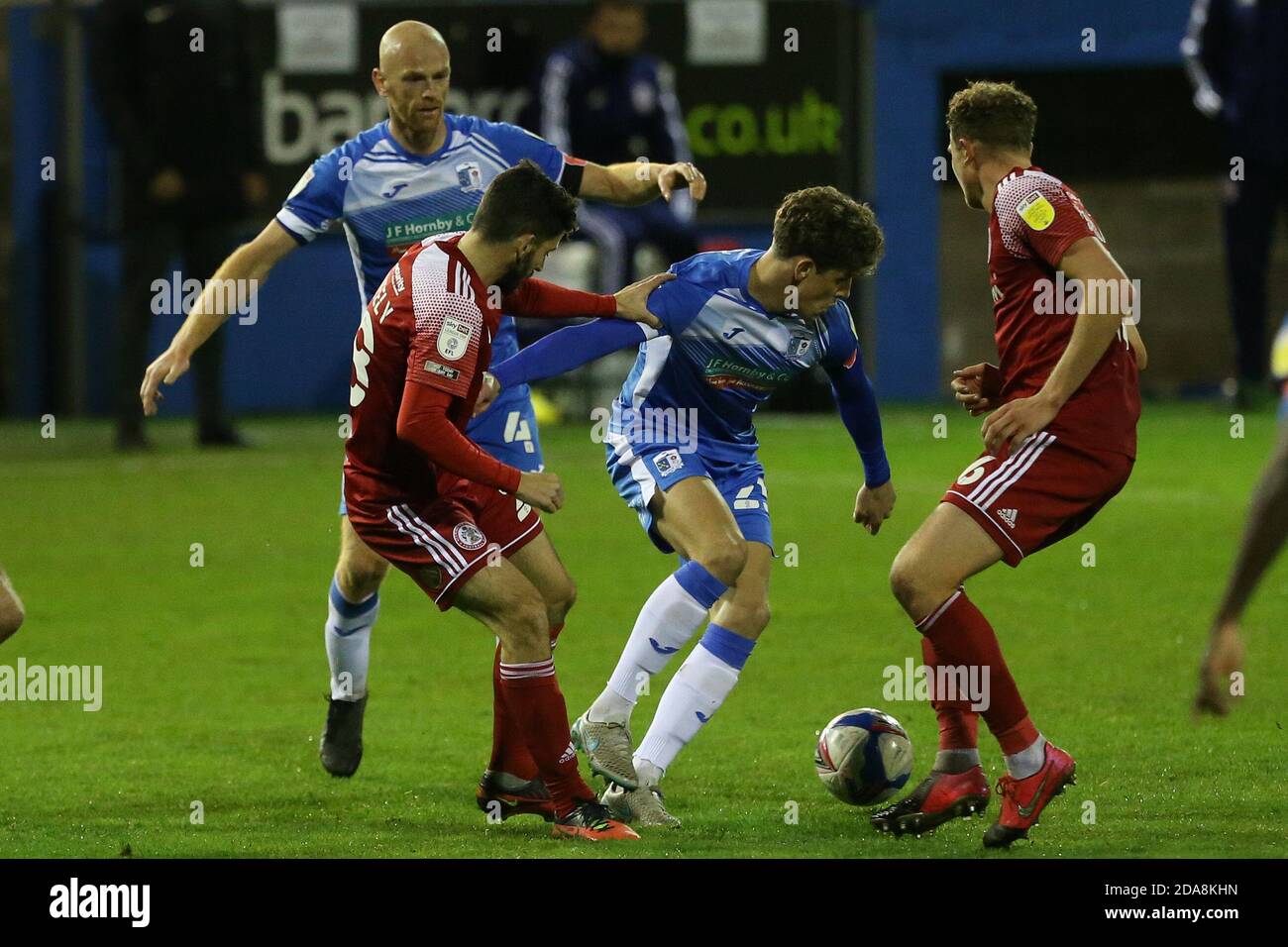 BARROW, ENGLAND. NOVEMBER 10TH Barrow's Harrison Biggins in action with ...