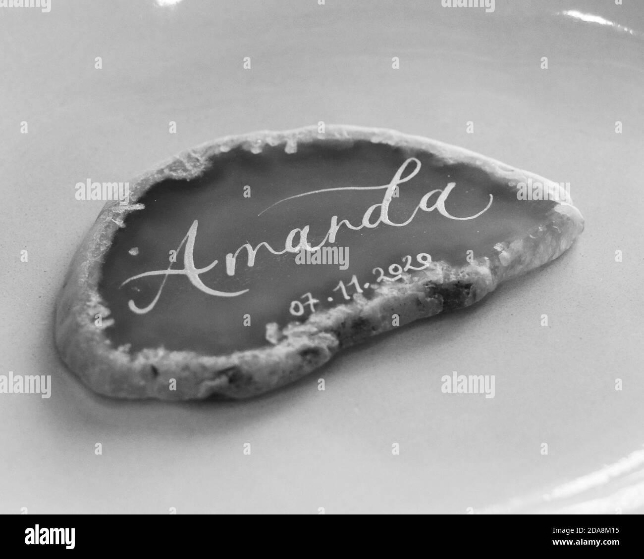 name printed marble name tags, modern concept Stock Photo - Alamy