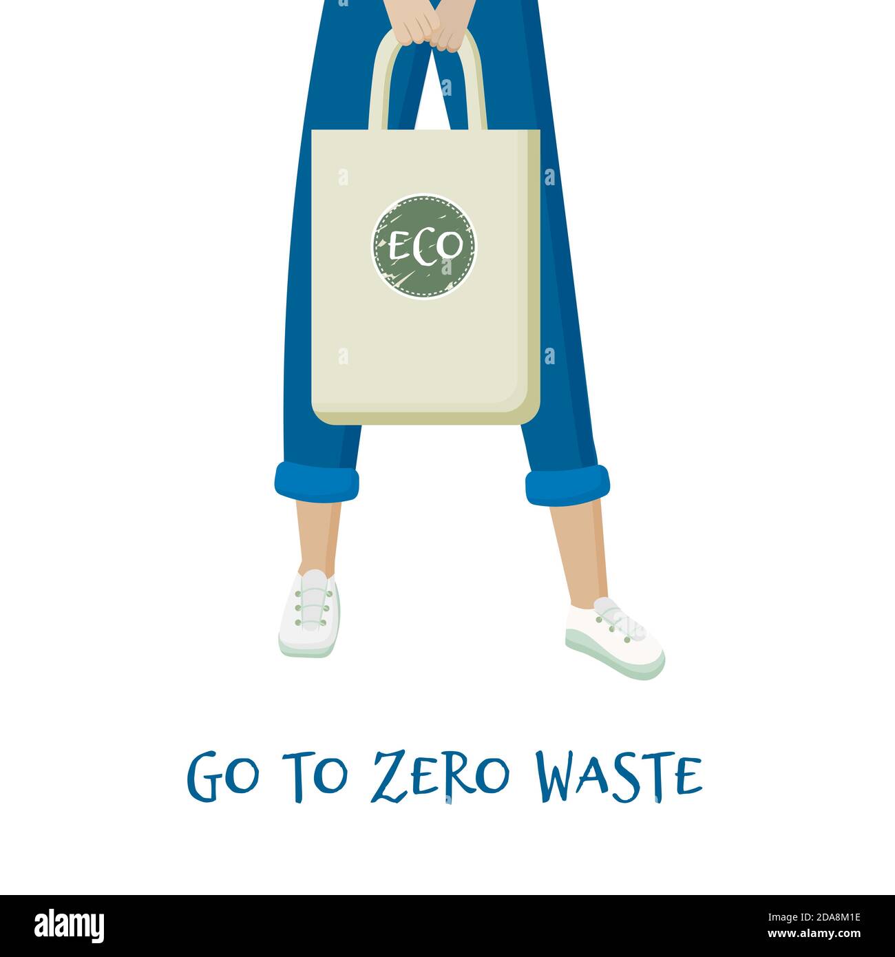 Eco bag in woman hand, go to zero waste concept. Vector cartoon ...