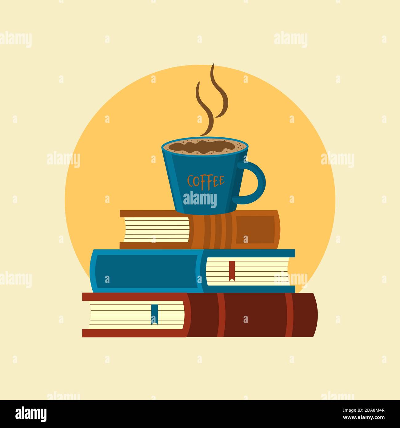 Stack of books and coffee in cup. Vector illustration in flat style ...