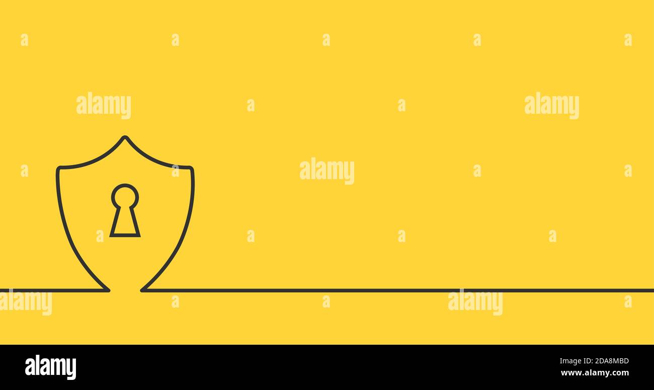 continuous line drawing of protective shield, security background ...