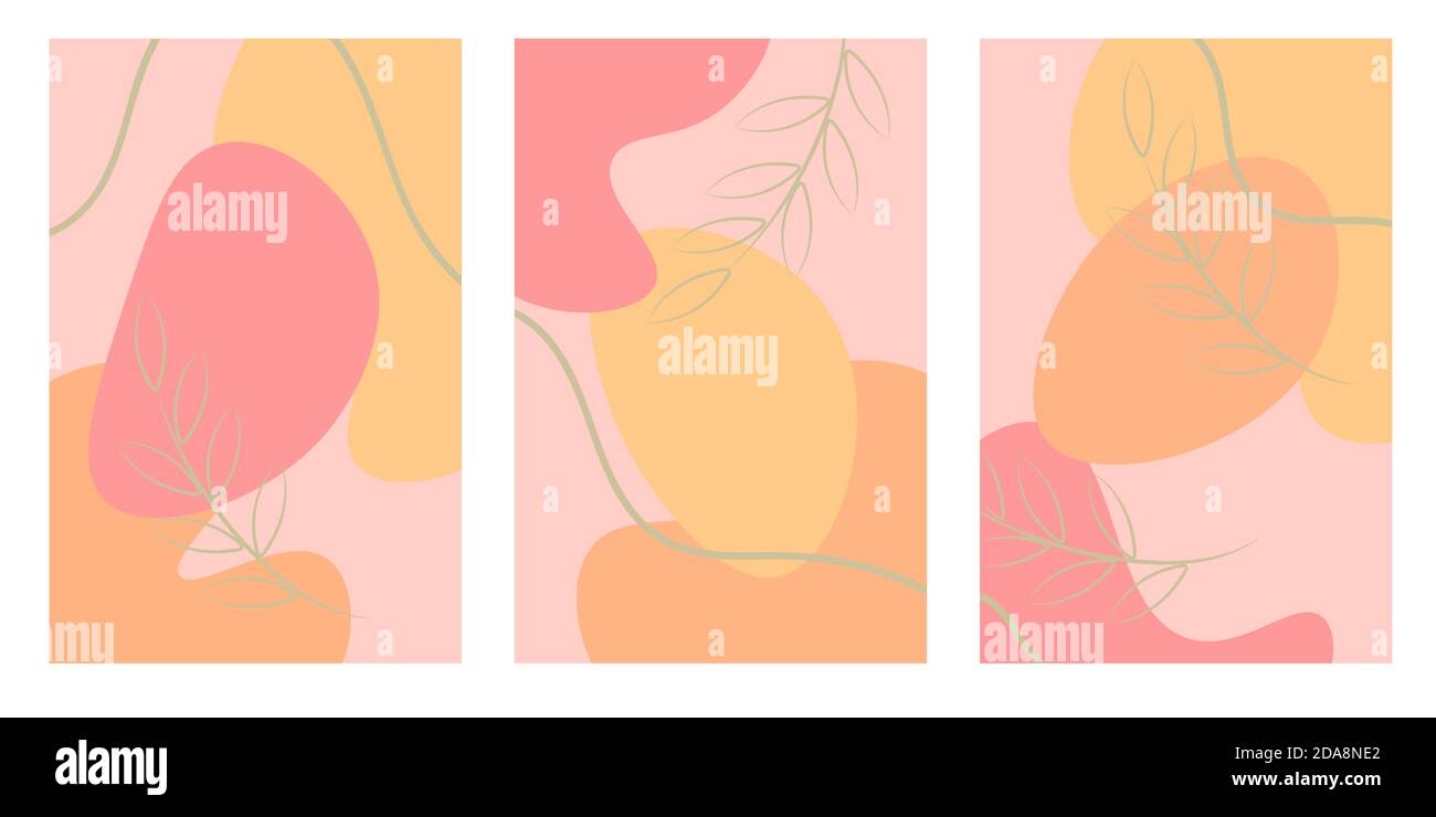 Abstract pastel contemporary collage set with stylized leaves and ...