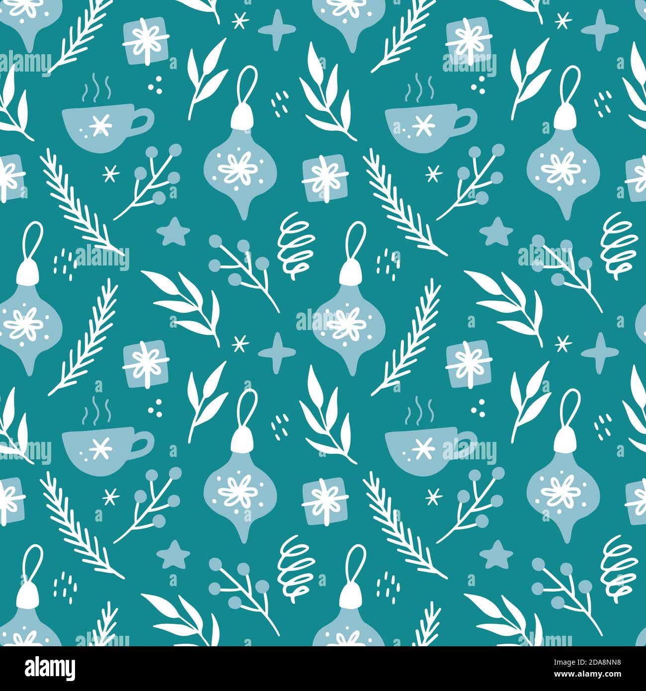 Christmas floral seamless pattern. Hand drawn style illustration ...