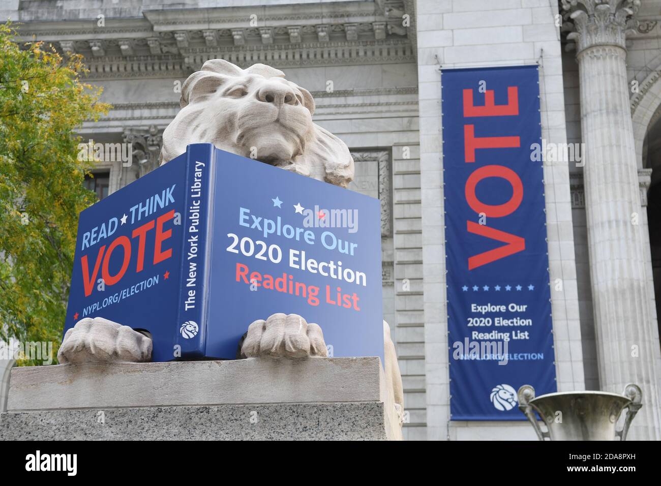 Stone lion at entrance to the New York City Library Stock Photo - Alamy