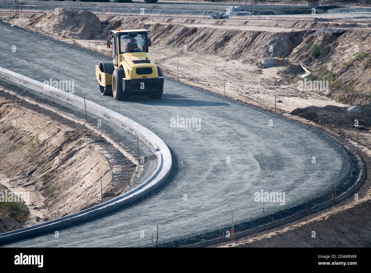 Road construction on expressway S6 in Gdynia, Poland. September 15th ...