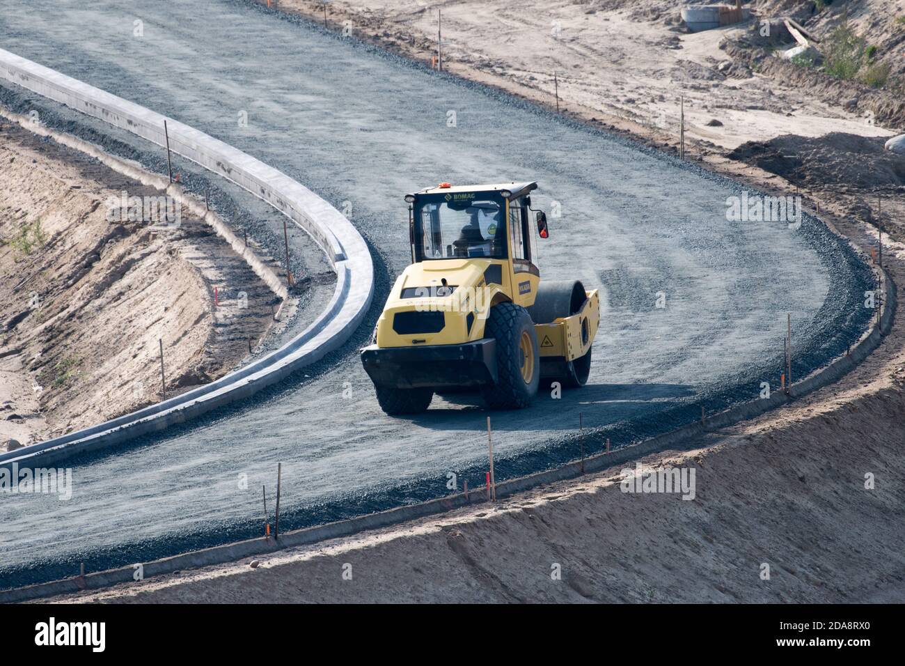 Road construction on expressway S6 in Gdynia, Poland. September 15th ...