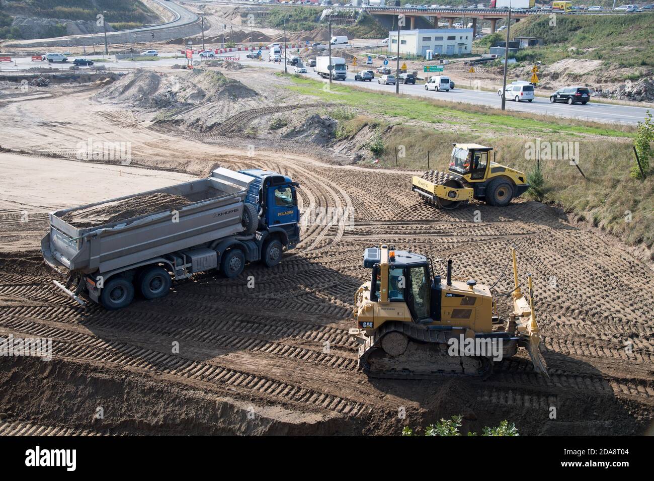 Road construction on expressway S6 in Gdynia, Poland. September 15th ...
