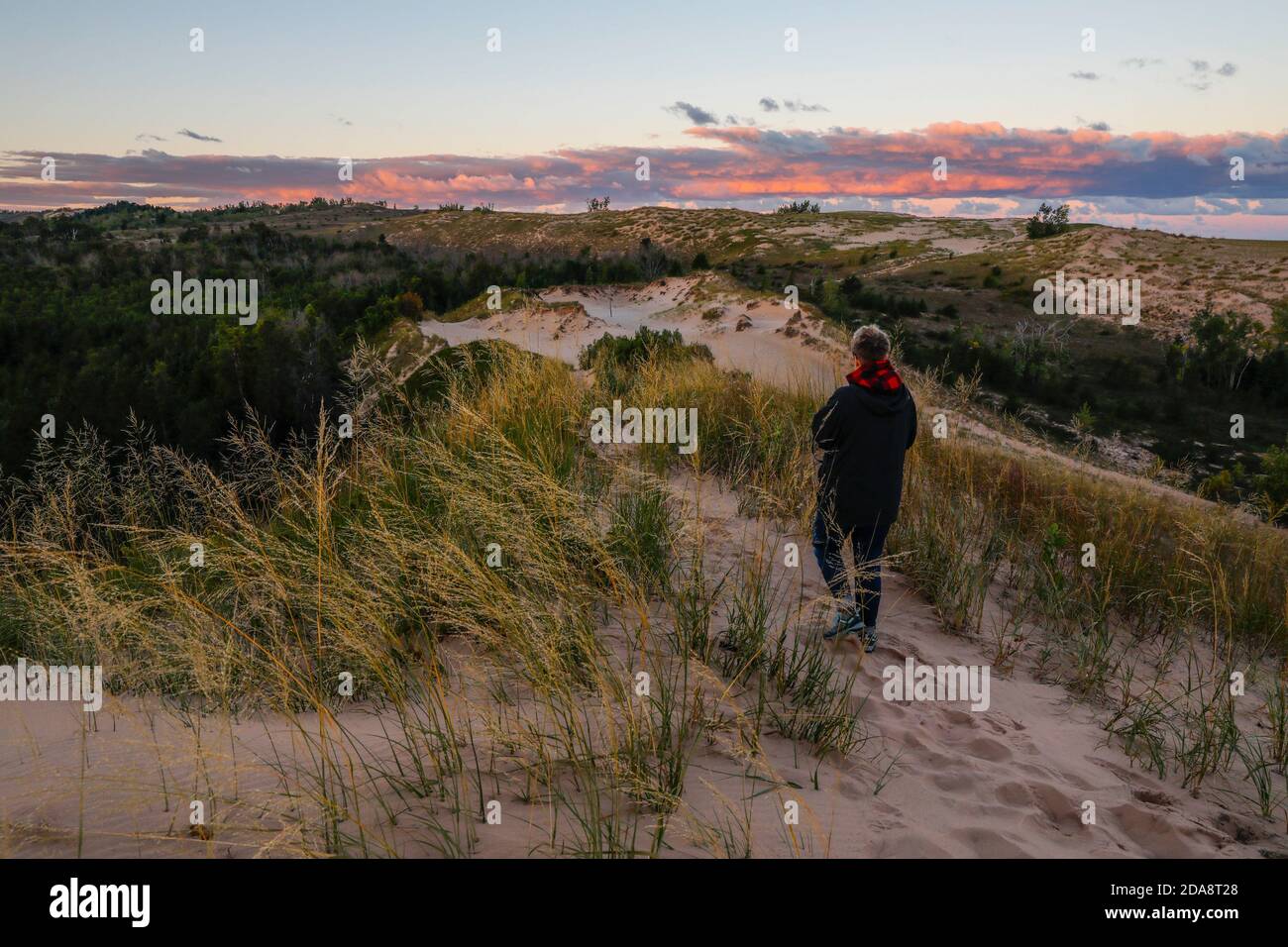 Hiker walking in Sleeping Bear Dunes NationalÃ‚Â Lakeshore, Empire, Michigan, USA Stock Photo ...