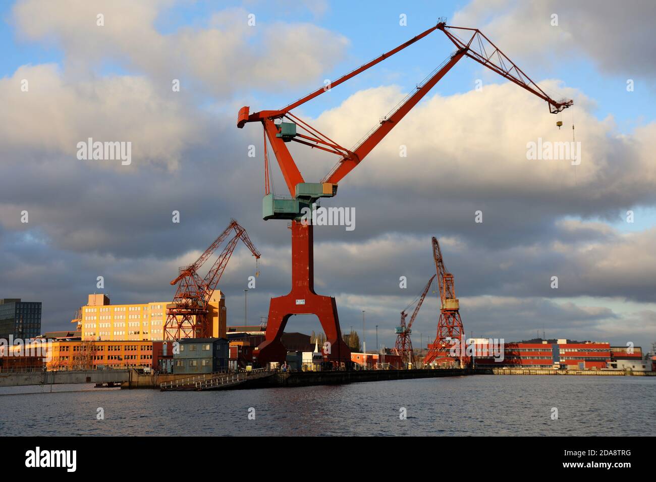 Cranes by the Gota River at Gothenburg on the west coast of Sweden ...