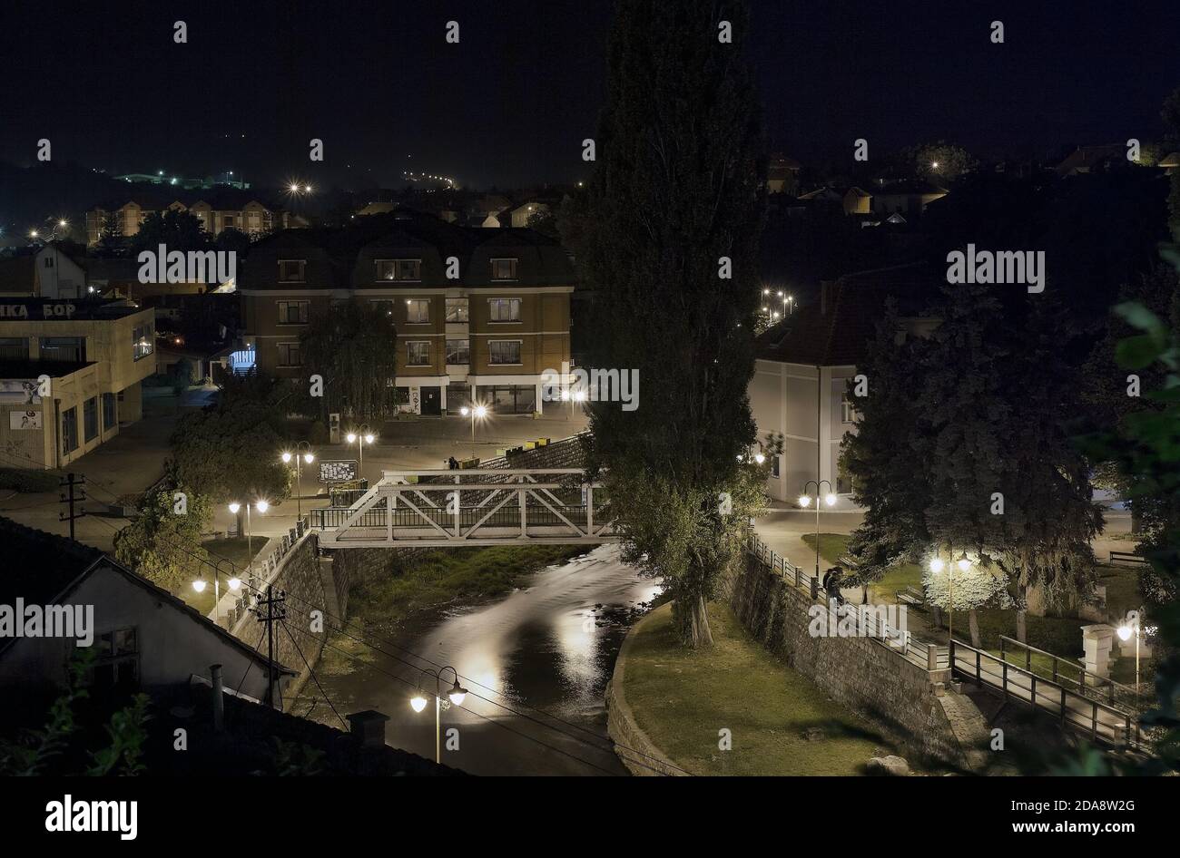 Old downtown of Knjazevac city in eastern Serbia. Metal bridge on the ...