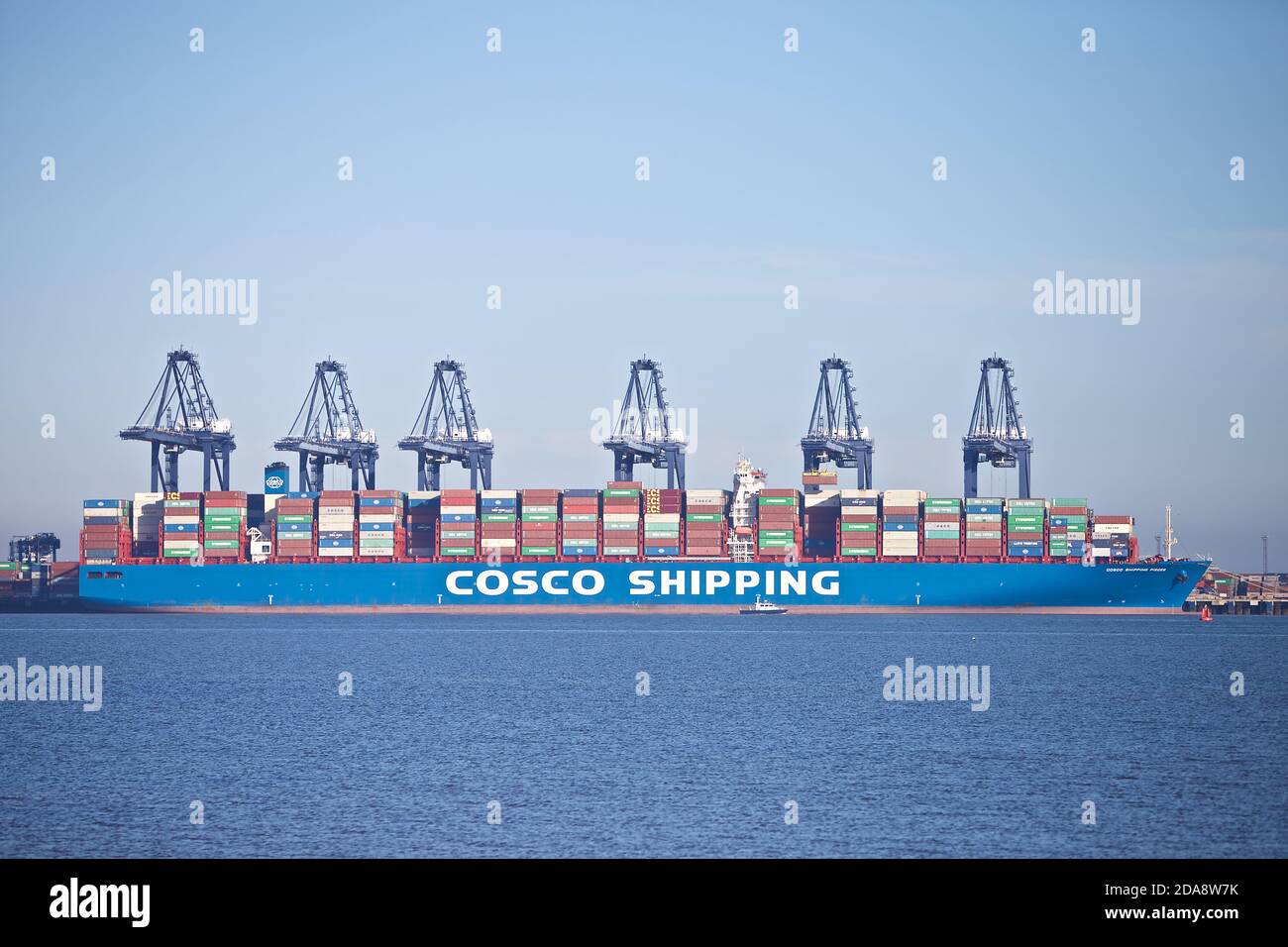 Container ship Cosco Shipping Pisces docked at the Port of Felixstowe ...