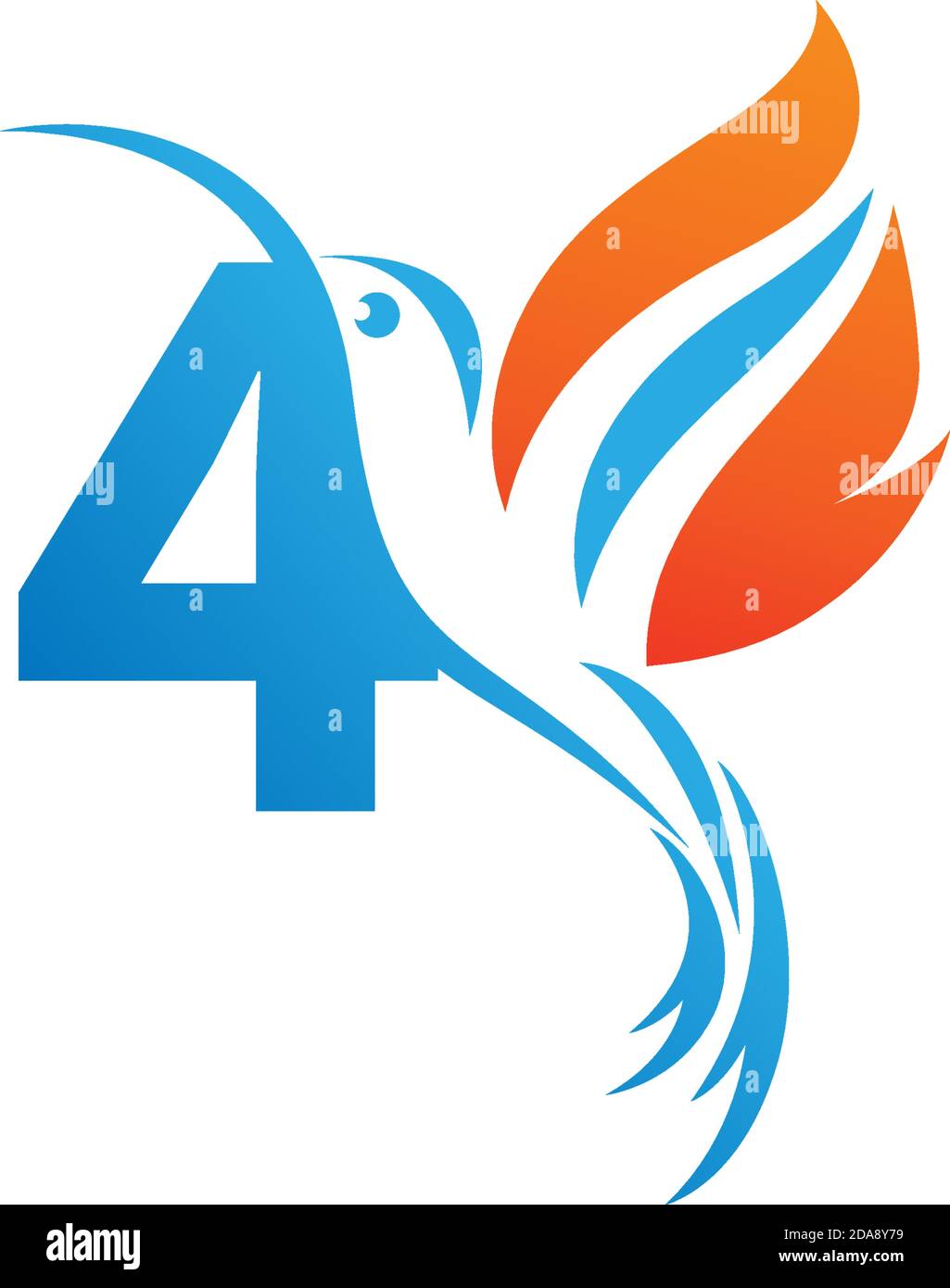 Number 4 combined with the fire wing hummingbird icon logo design Stock ...
