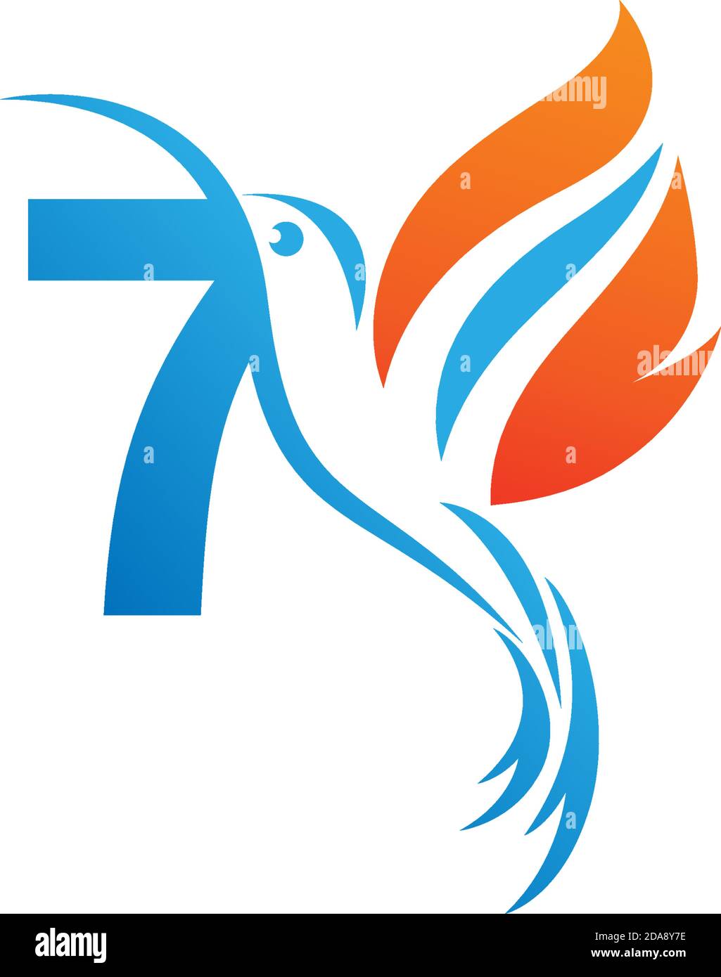 Number 7 combined with the fire wing hummingbird icon logo design Stock ...