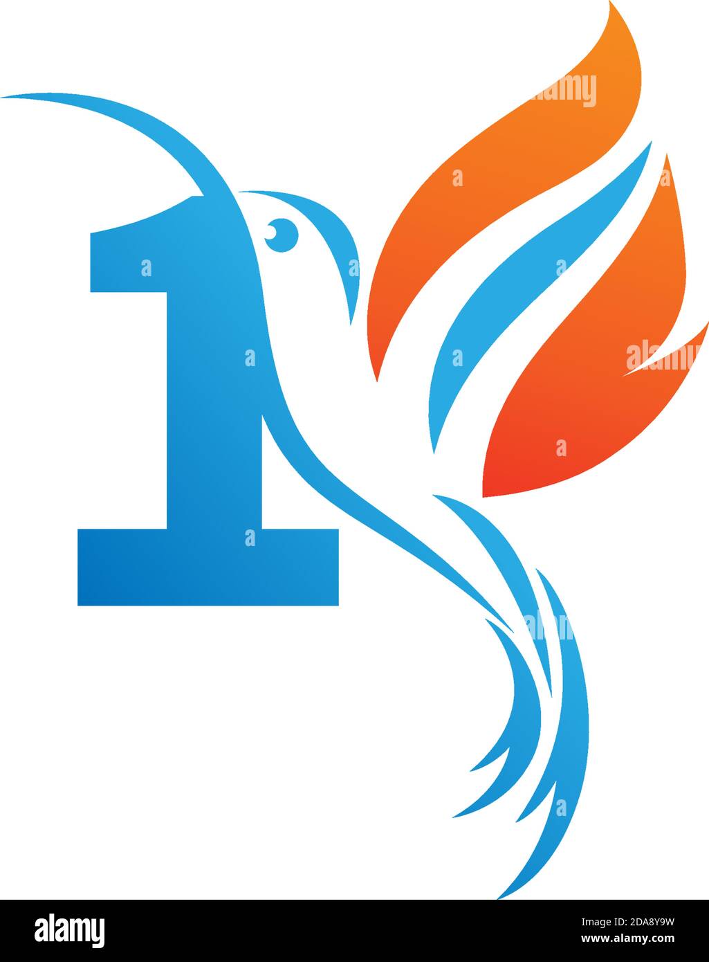 Number 1 combined with the fire wing hummingbird icon logo design Stock ...