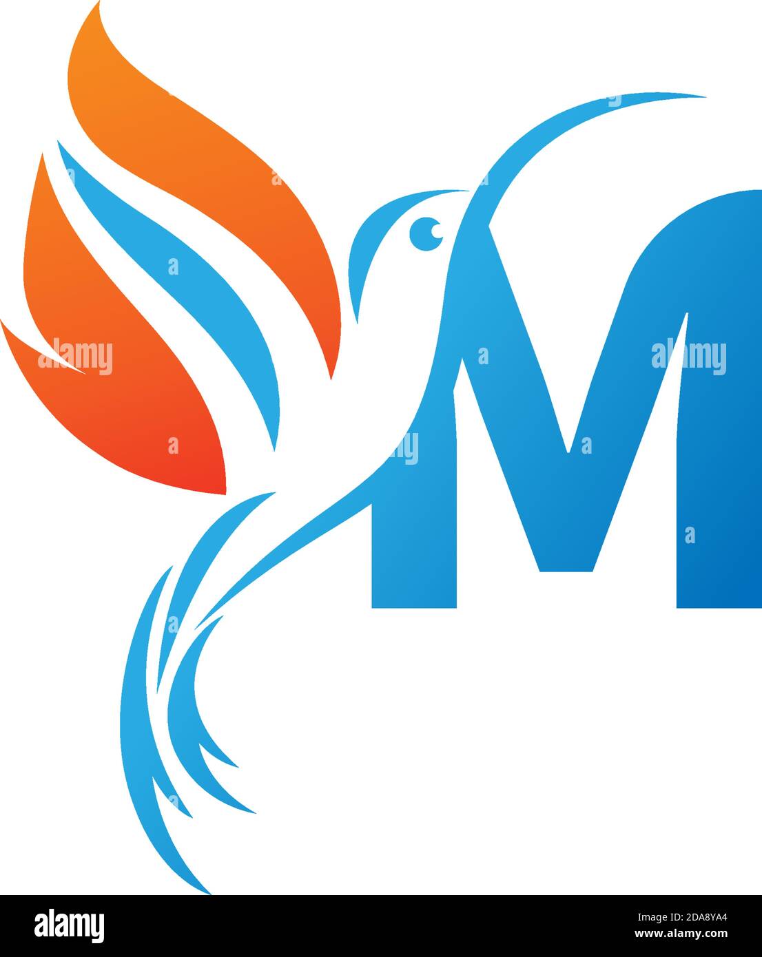 Letter M combined with the fire wing hummingbird icon logo design Stock ...
