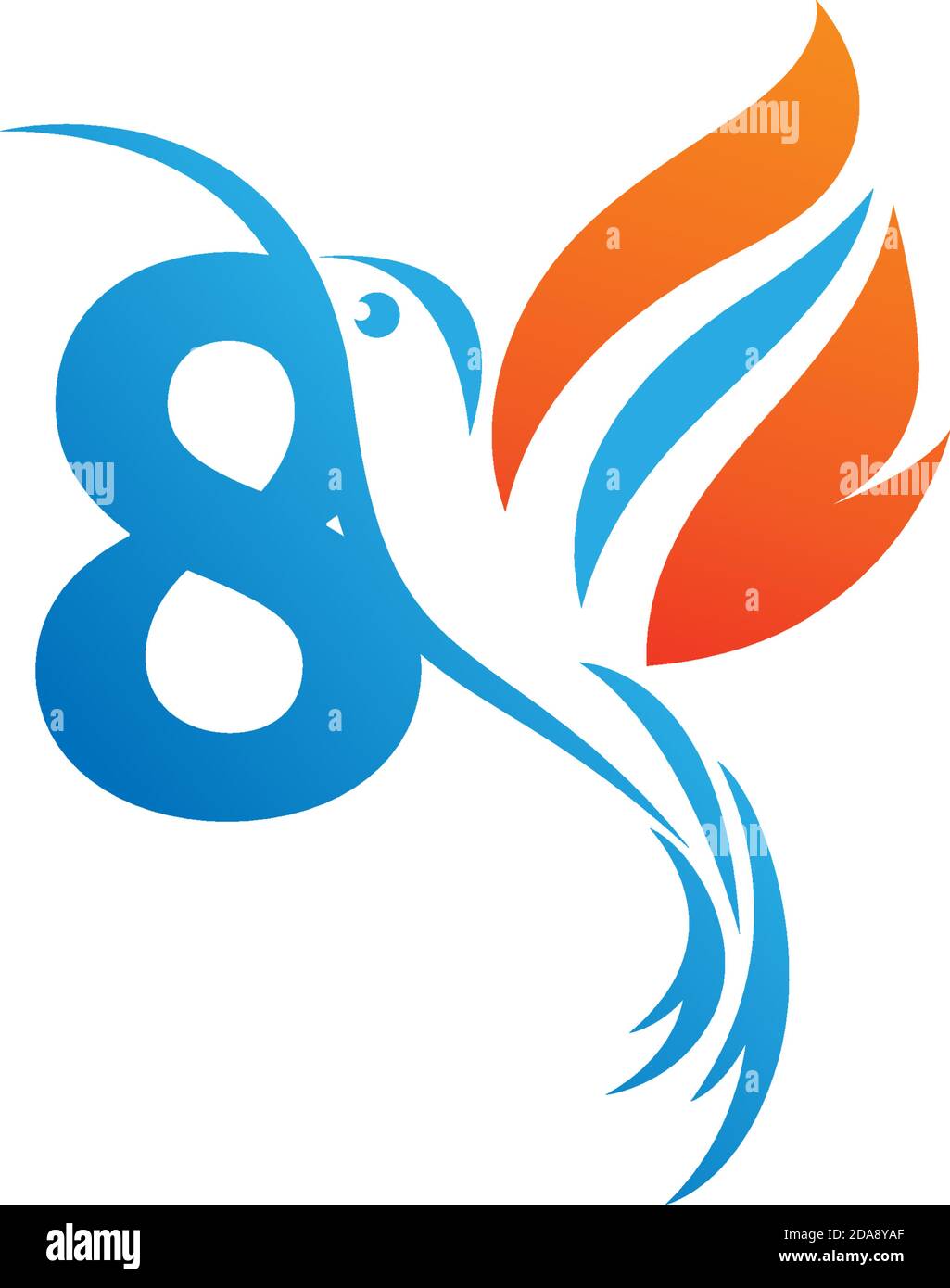 Number 8 combined with the fire wing hummingbird icon logo design Stock ...
