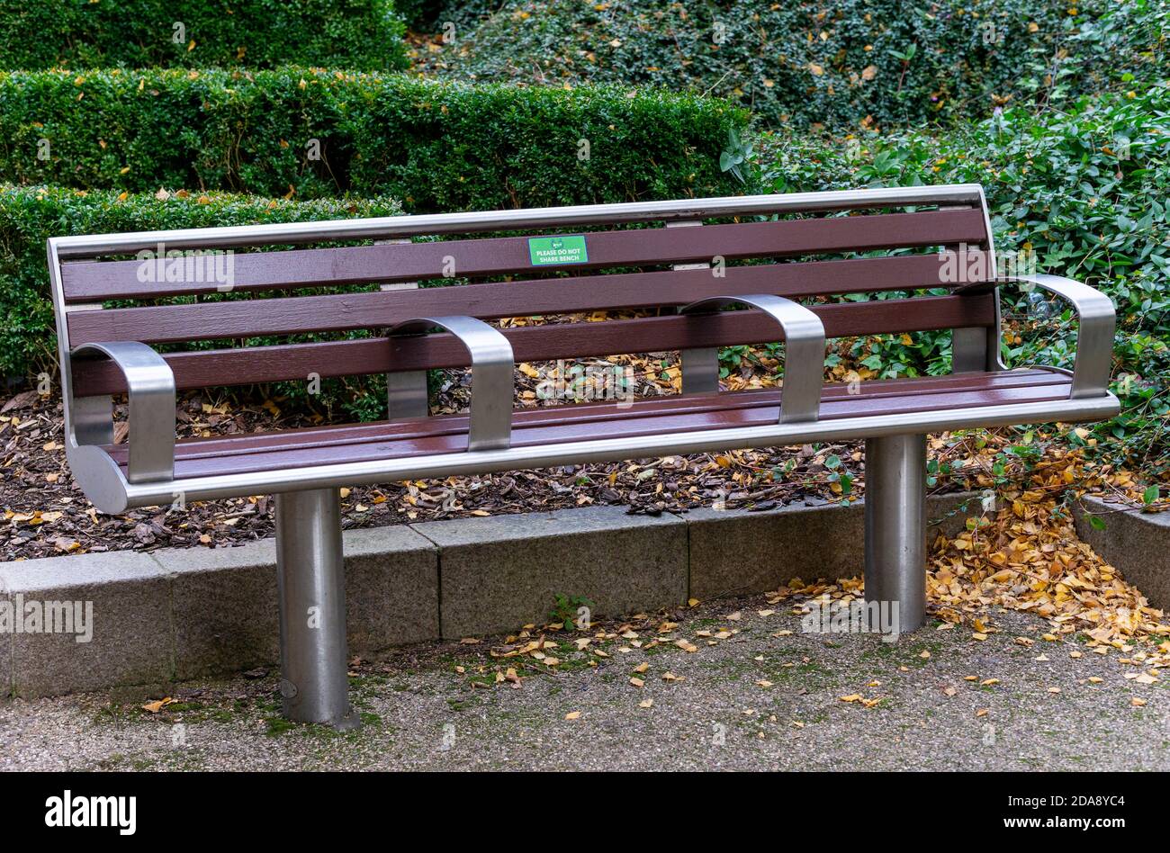 Park bench marked for social distancing in Liverpool Stock Photo - Alamy
