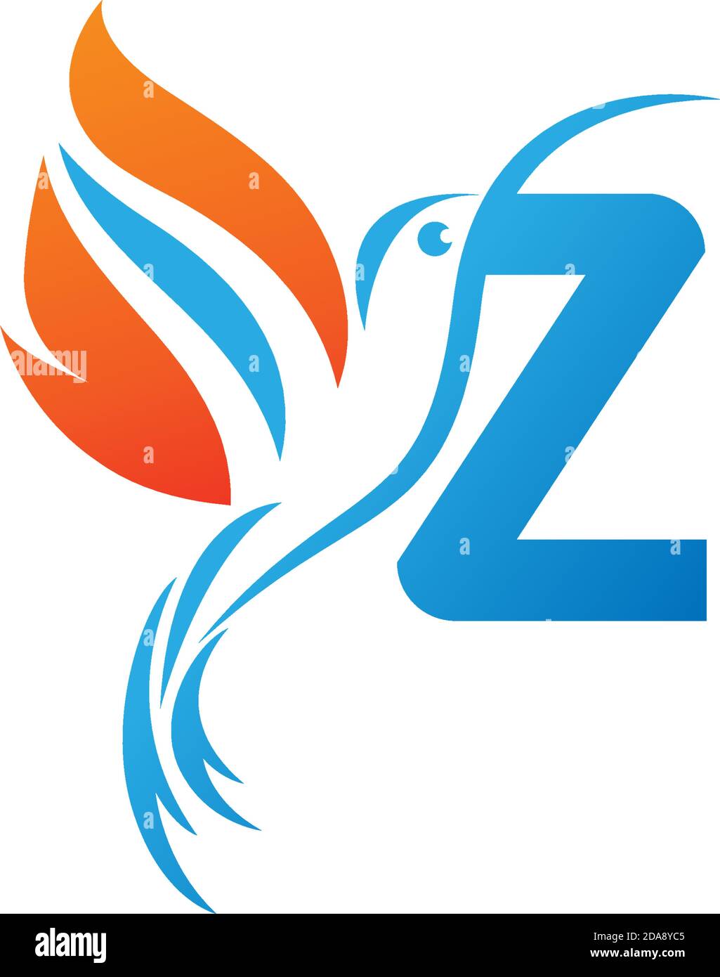 Letter Z combined with the fire wing hummingbird icon logo design Stock ...