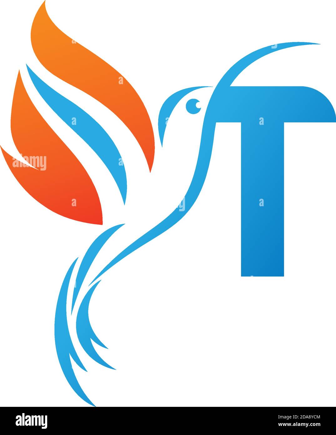 Letter T combined with the fire wing hummingbird icon logo design Stock ...