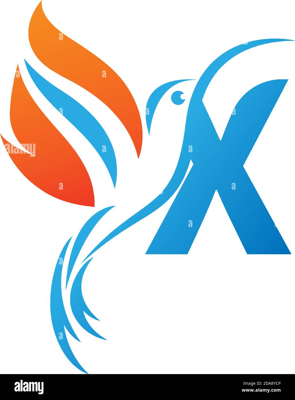 Letter X combined with the fire wing hummingbird icon logo design Stock ...