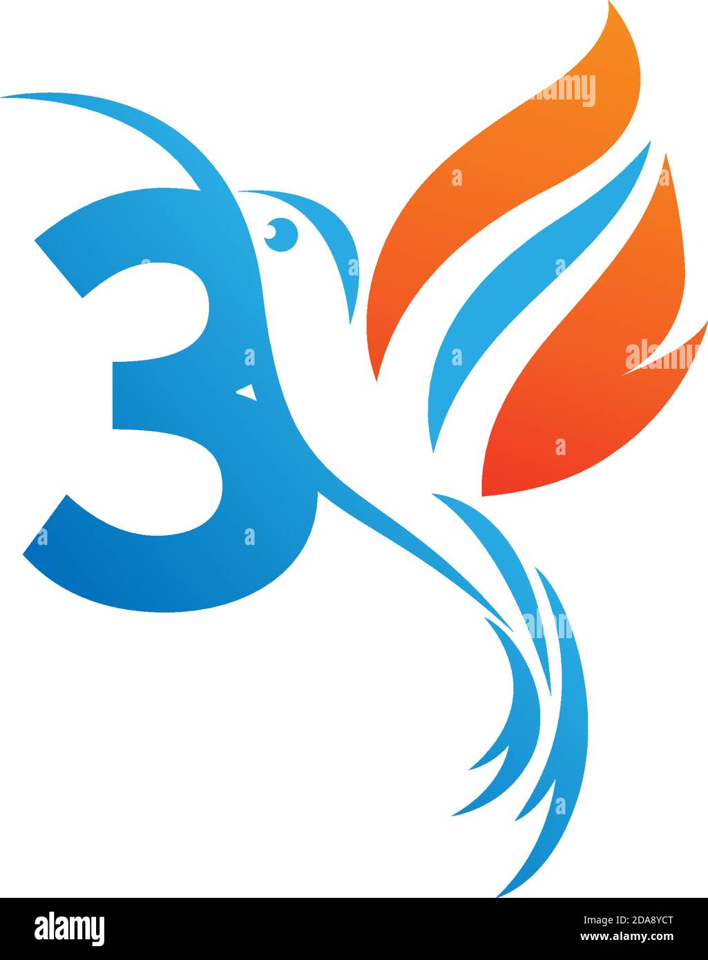 Number 3 combined with the fire wing hummingbird icon logo design Stock ...