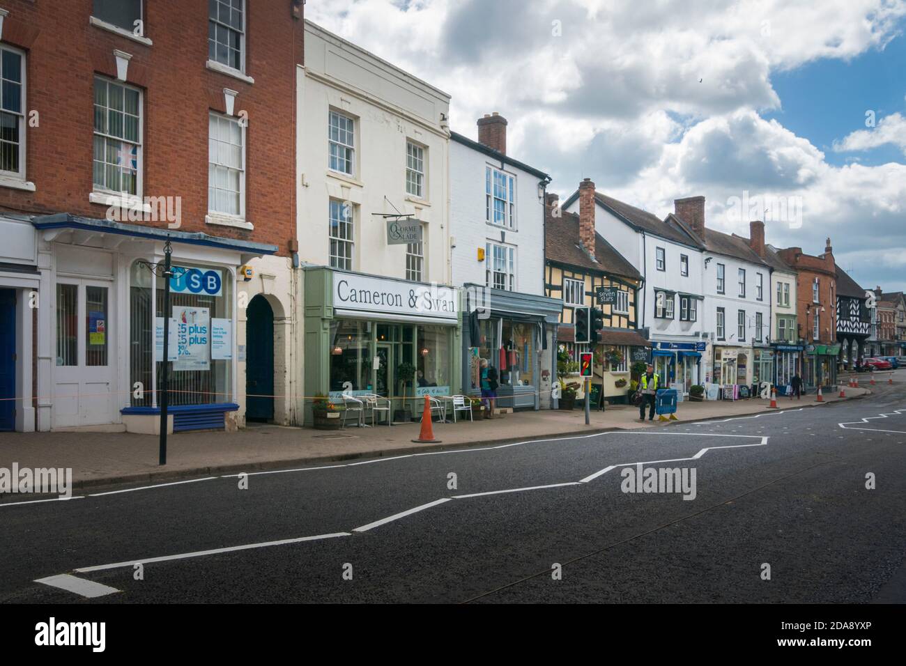 View of shops in the ancient market town of Ledbury, Herefordshire, UK ...