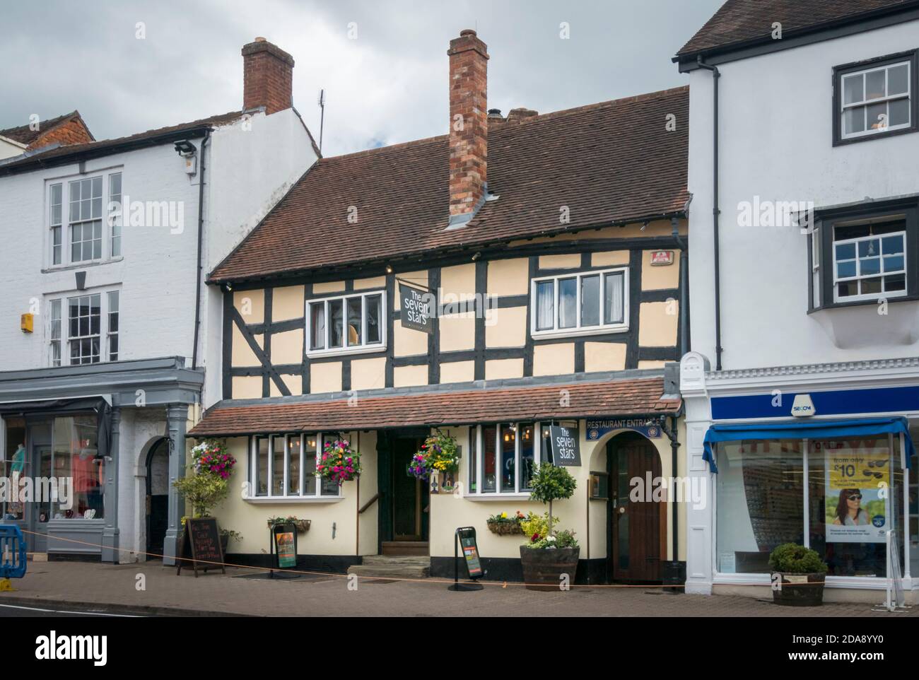 View of shops in the ancient market town of Ledbury, Herefordshire, UK ...