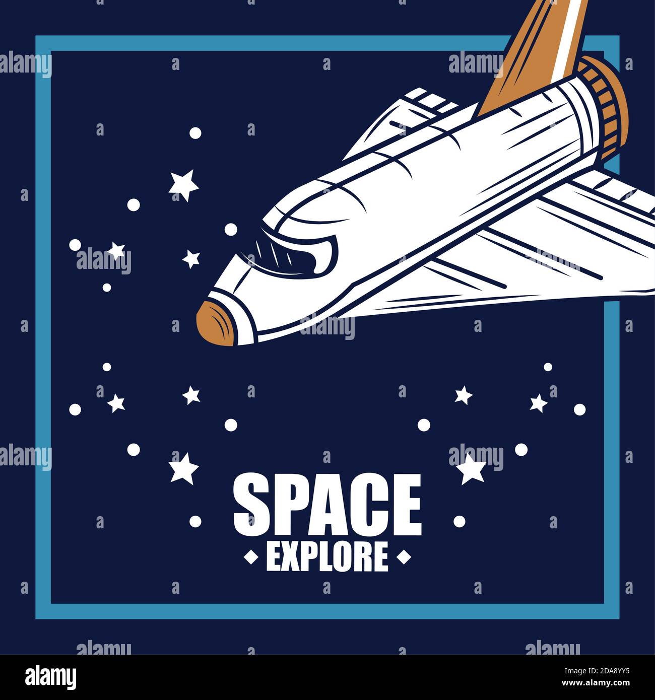 space explore spacecraft starry background badge vector illustration ...