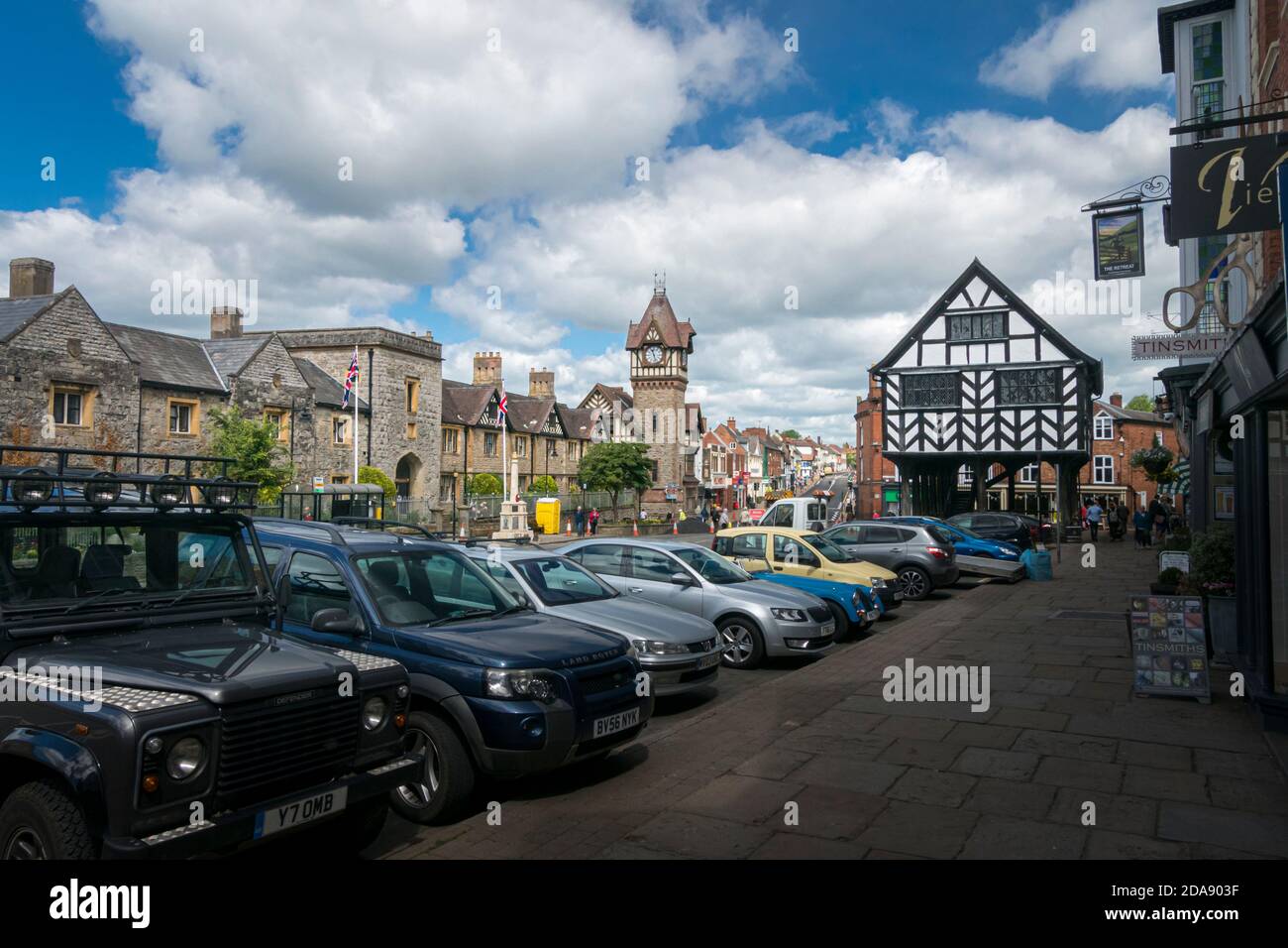 View of the High Street in the ancient market town of Ledbury ...