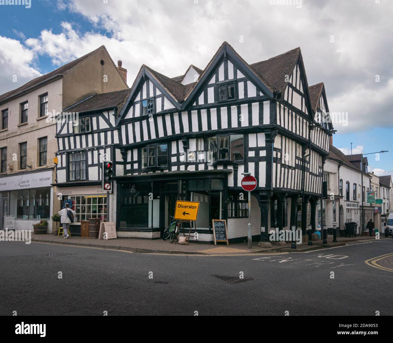 View of a timber framed building in the High Street in the ancient ...