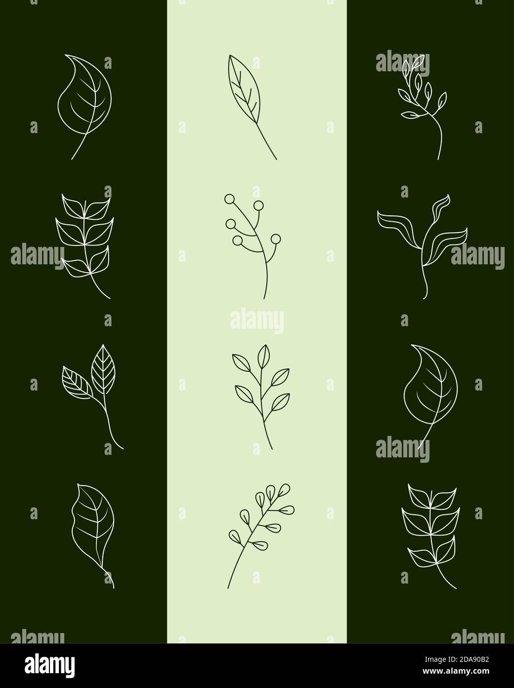 leaves line icon style, foliage and branches decoration banners vector ...