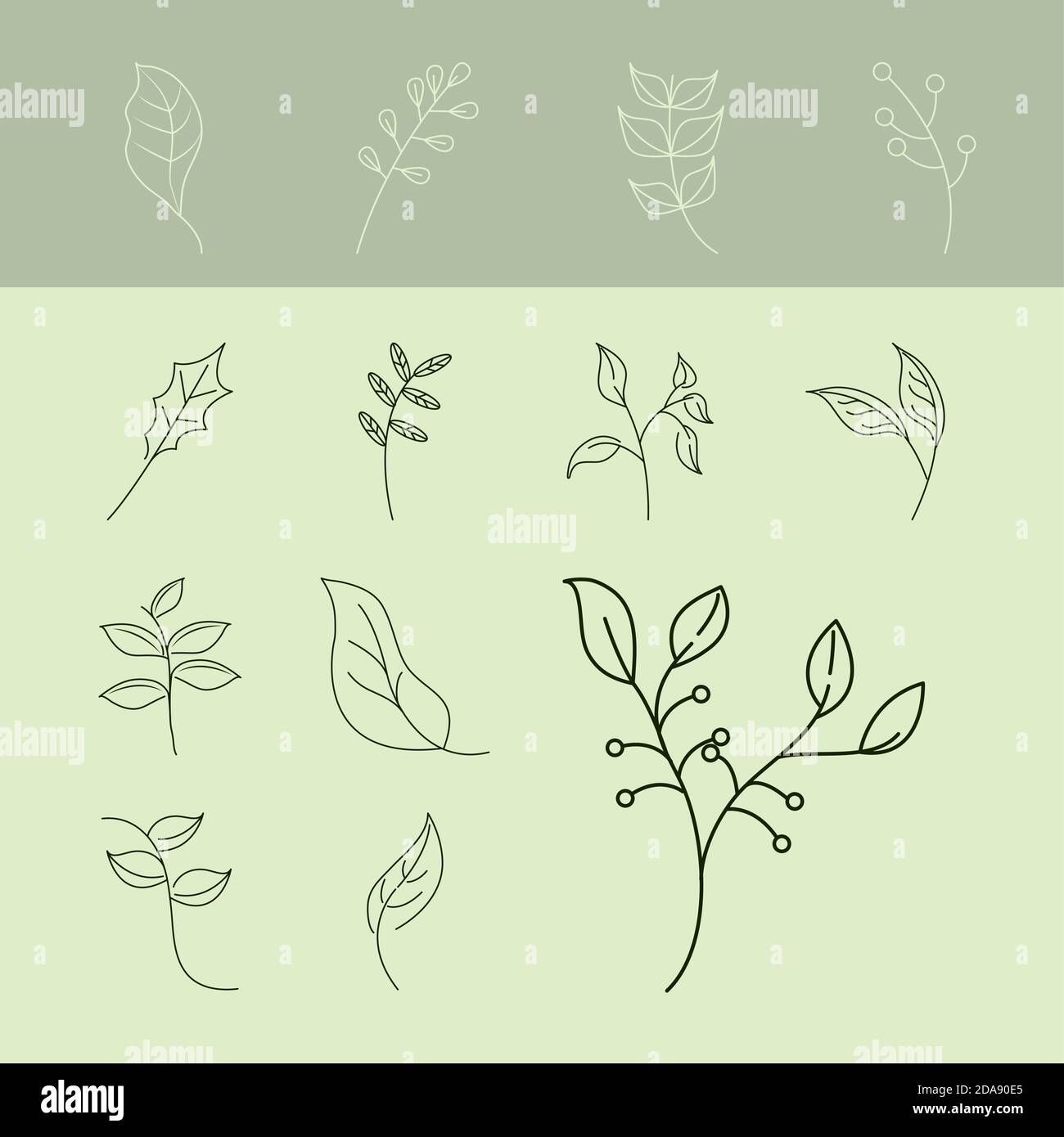 leaves line icons collection style, foliage natural ecology leaf vector ...