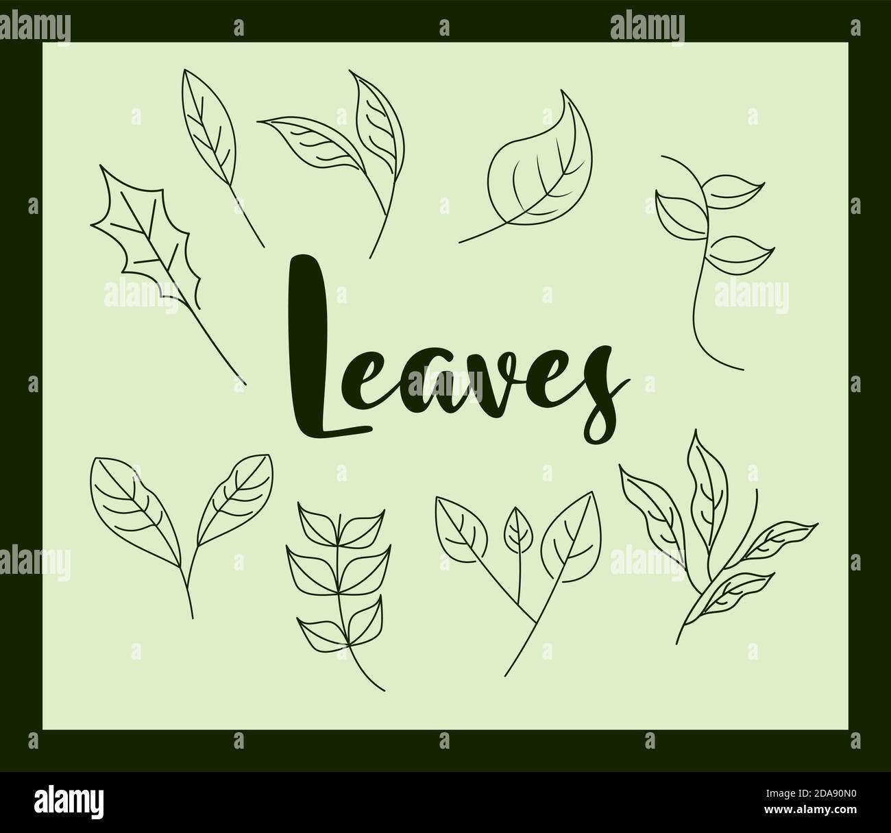 leaves line icon style, handwritten lettering with branches foliage ...