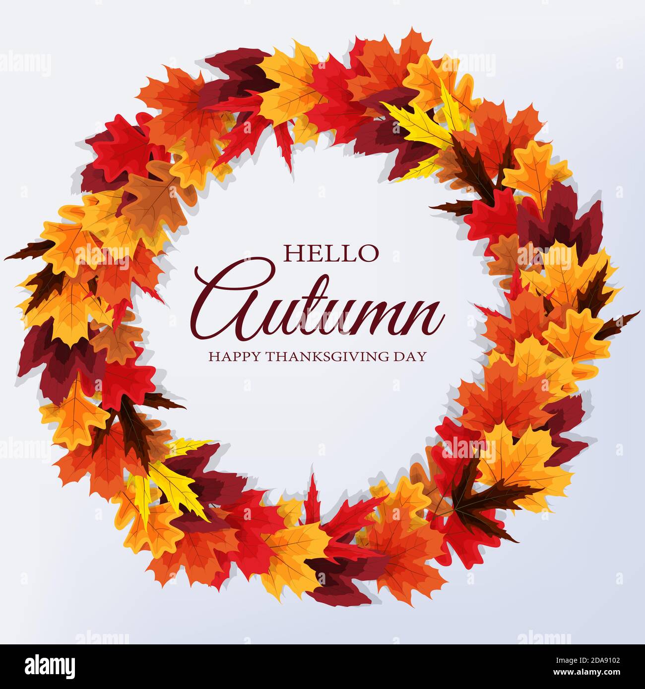 Hello Autumn. Happy Thanksgiving Day background with falling leaves. Illustration Stock Photo ...