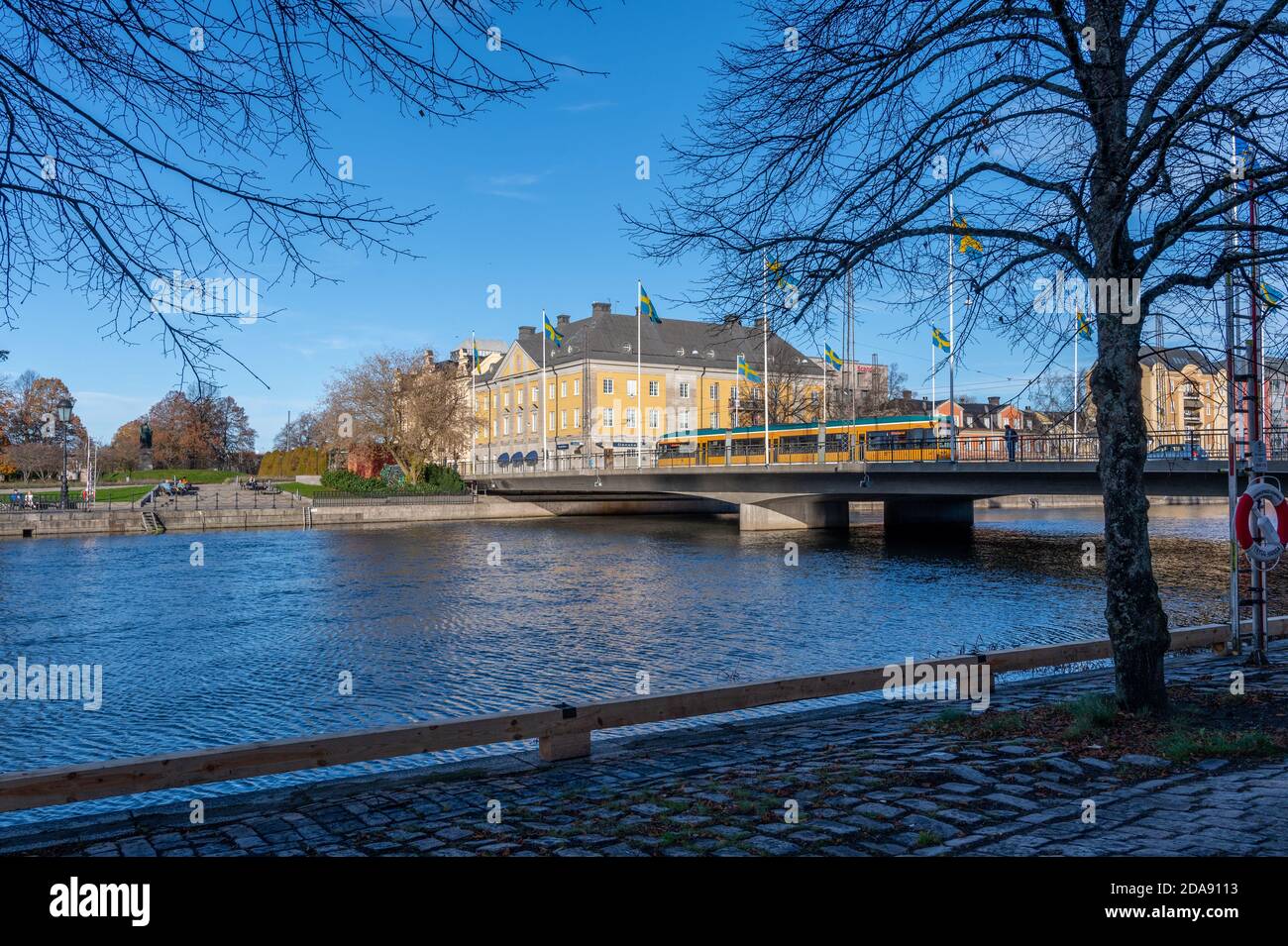 Norrköping waterfront Saltängen and Motala river during late fall ...
